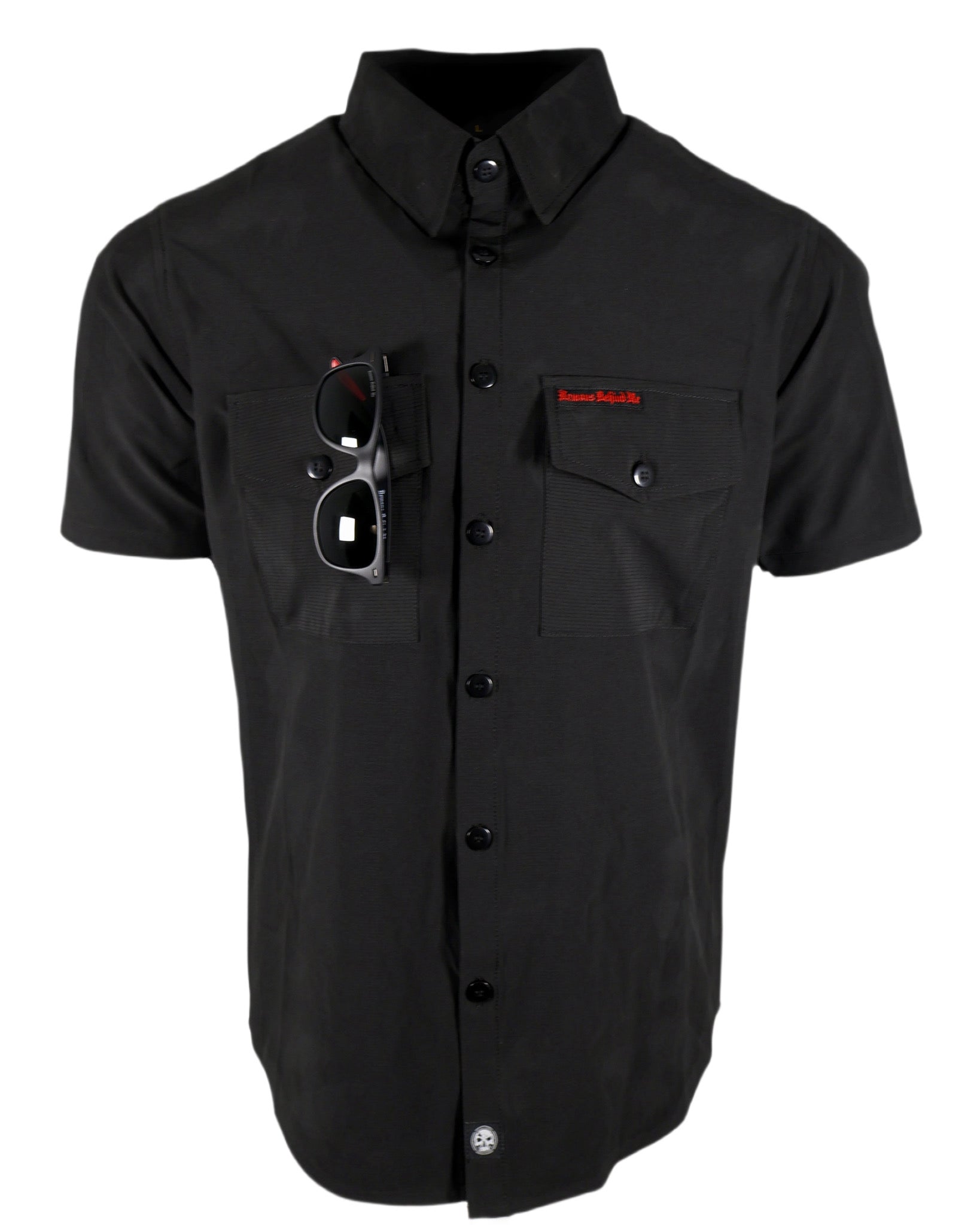 Performance Tech Black Hybrid Button Up Shirt (Hidden Snap Collars ...